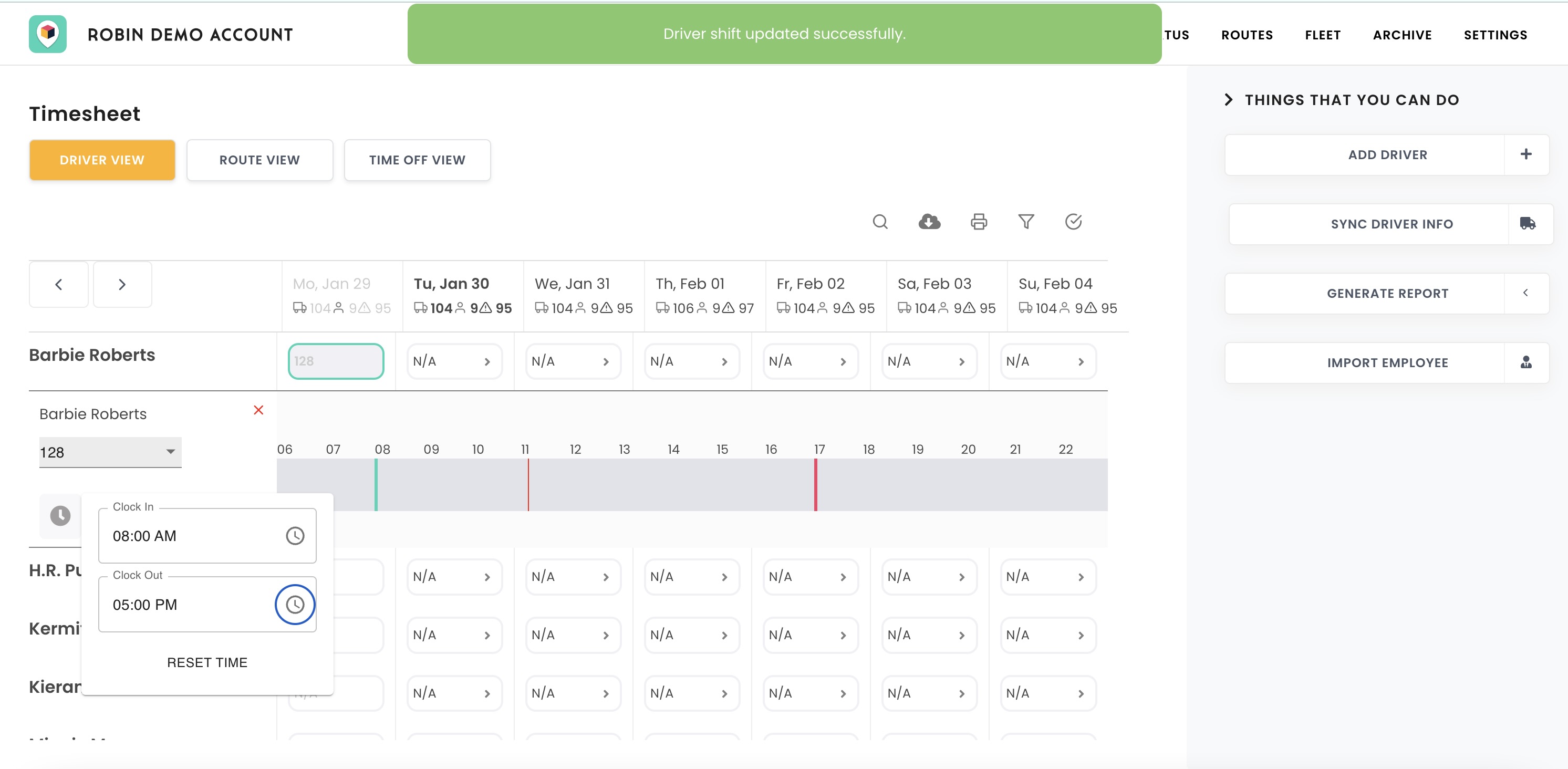 Timesheets: Update/Adjust Driver Shift – One Hundred Feet, Inc.