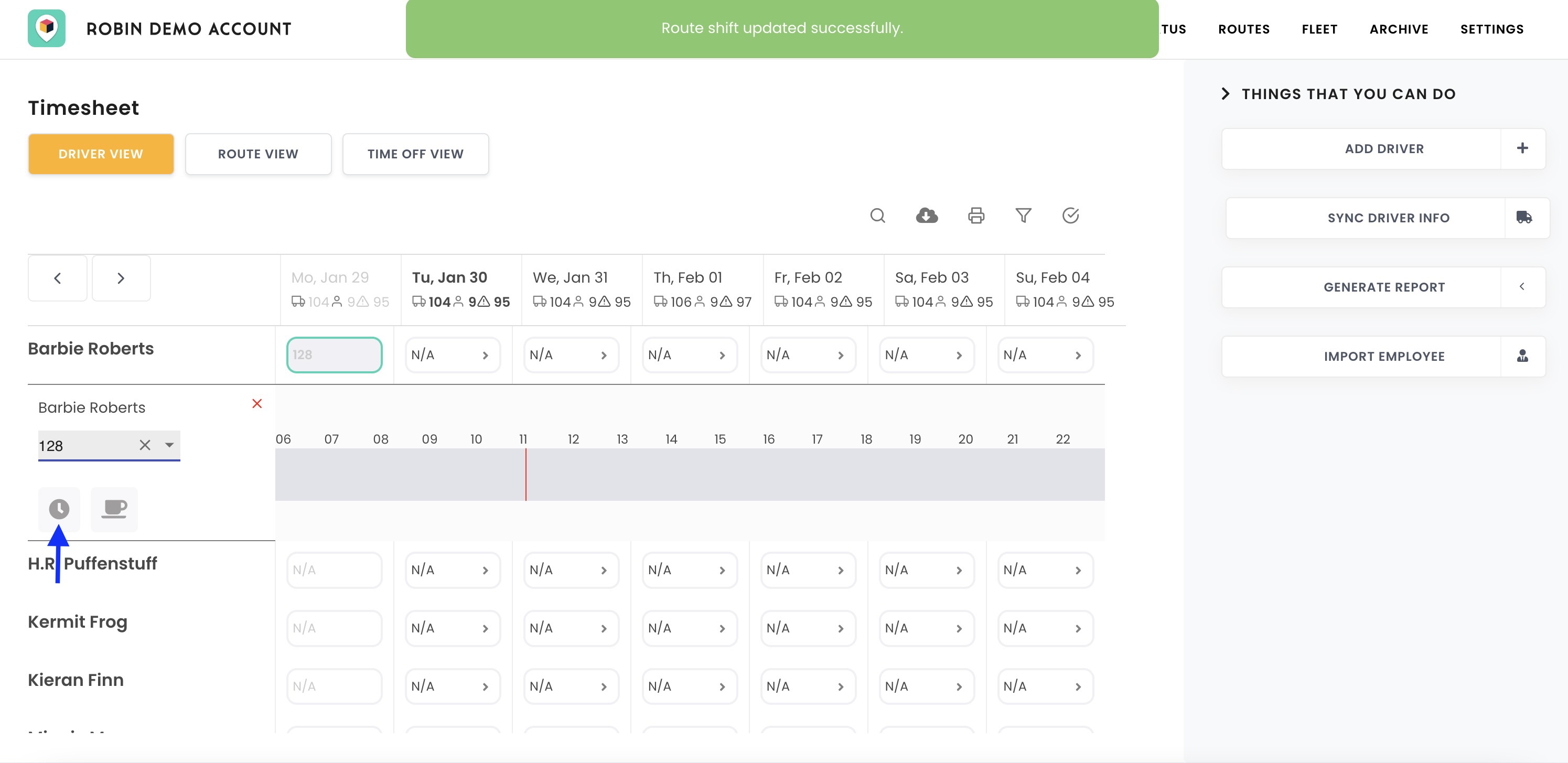 Timesheets: Update/Adjust Driver Shift – One Hundred Feet, Inc.