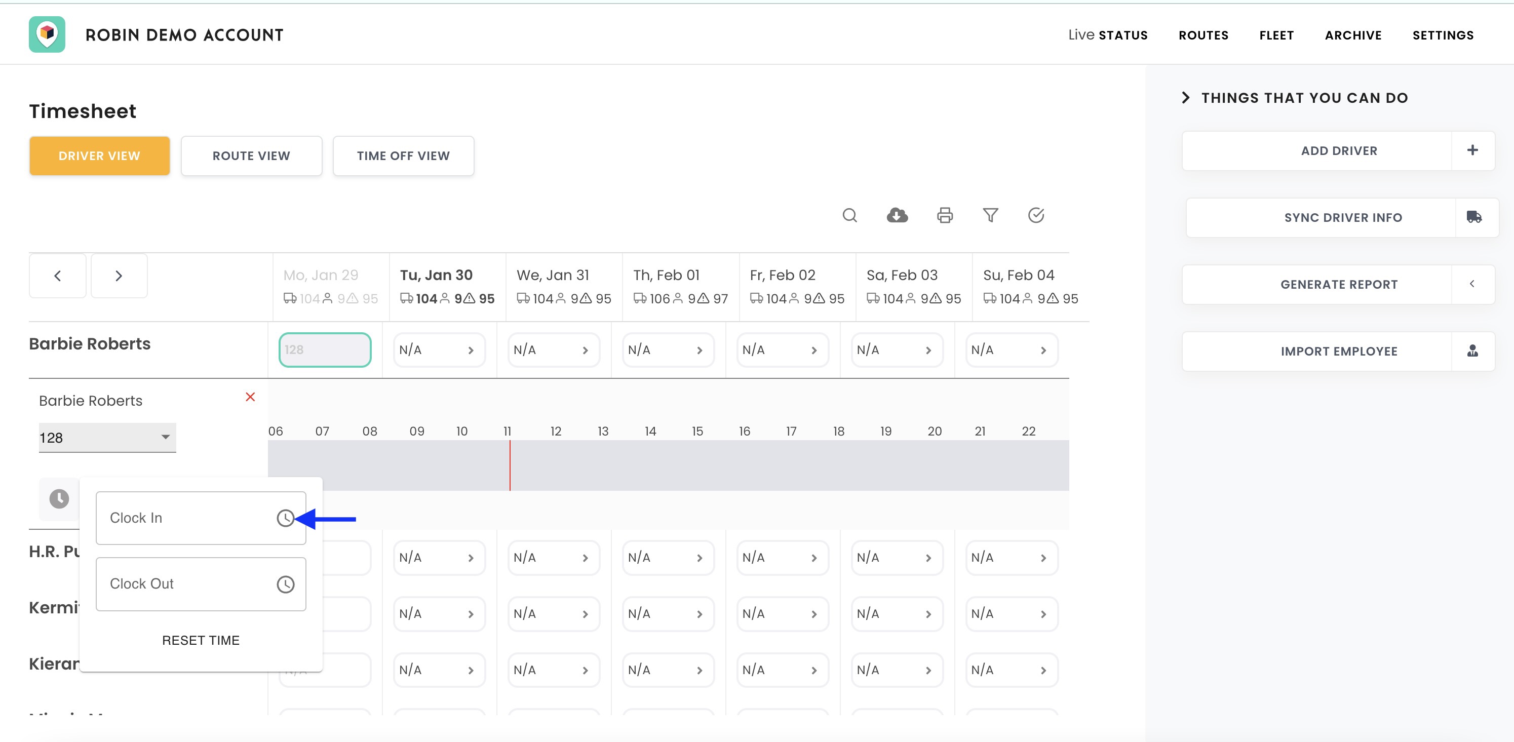 Timesheets: Update/Adjust Driver Shift – One Hundred Feet, Inc.