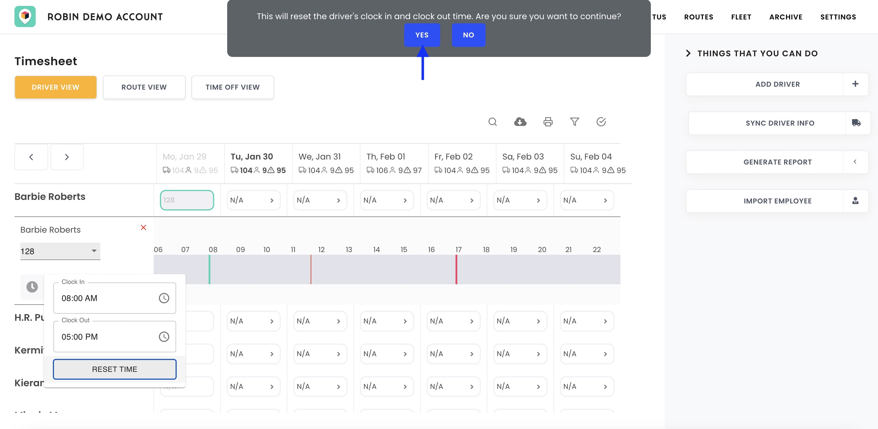 Timesheets: Update/Adjust Driver Shift – One Hundred Feet, Inc.